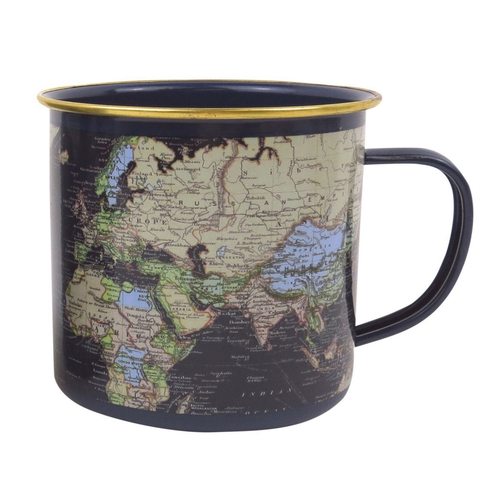 Gift Republic World Map Tin Enamel Retro Mug Blue Vintage Cup Gift Idea ...