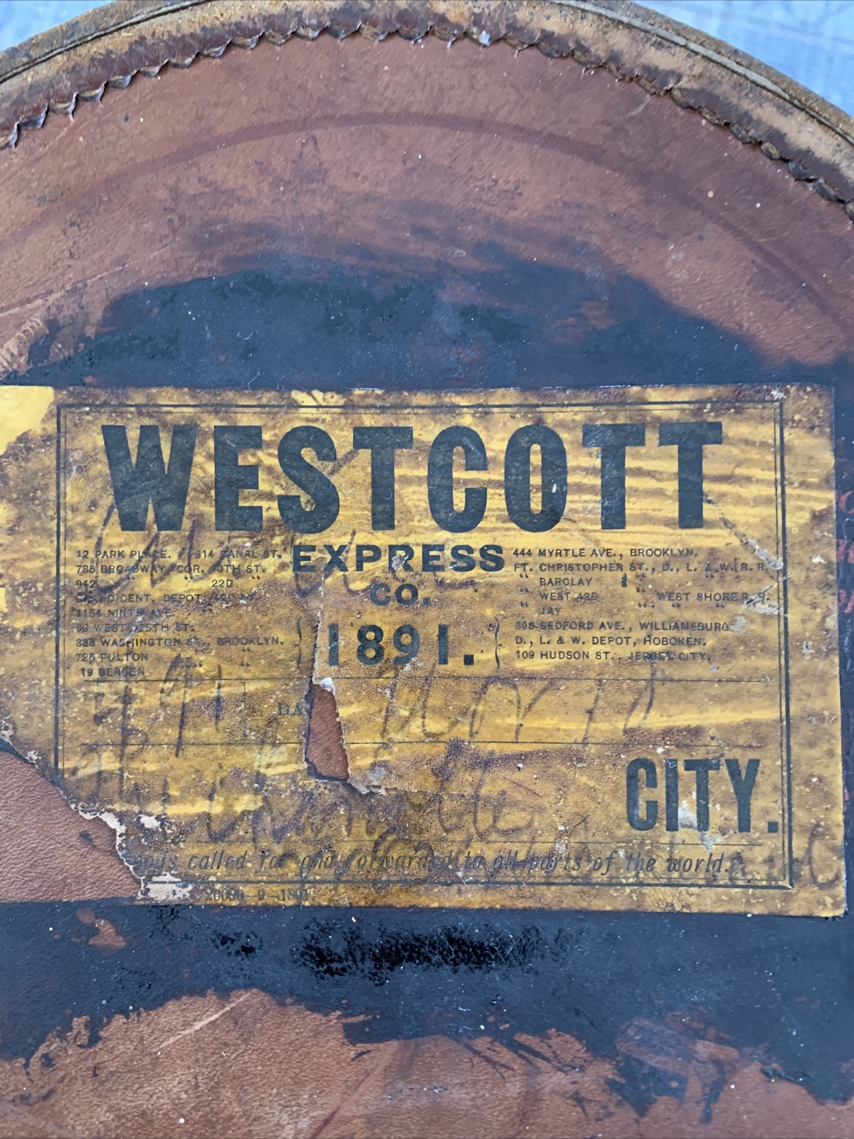 Antique Dunlap & Co. Leather Top Hat box W/ “1891 Westcott Express Co ...