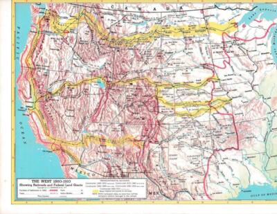 1962 Map of United States / 9x12 / The West 1860-1910-Railroads ...