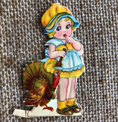 Antique Vintage 1900s German Embossed Girl,Turkey Thanksgiving Diecut ...