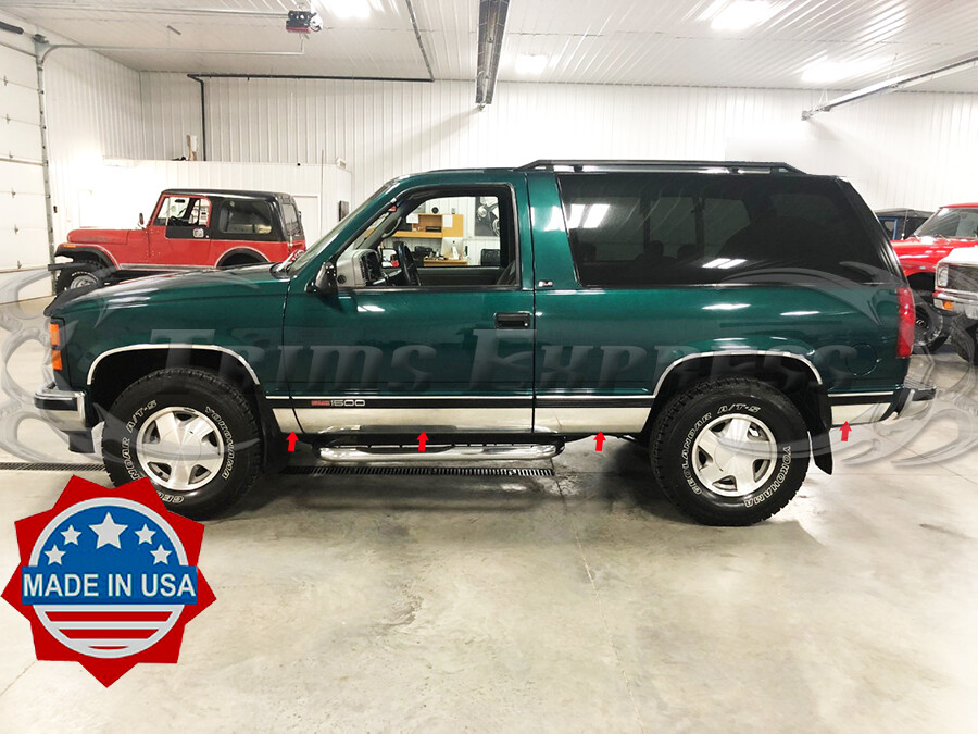 1995-1999 Chevy Tahoe 2Dr No Flare Rocker Panel Trim Stainless FL 8Pc 6 ...