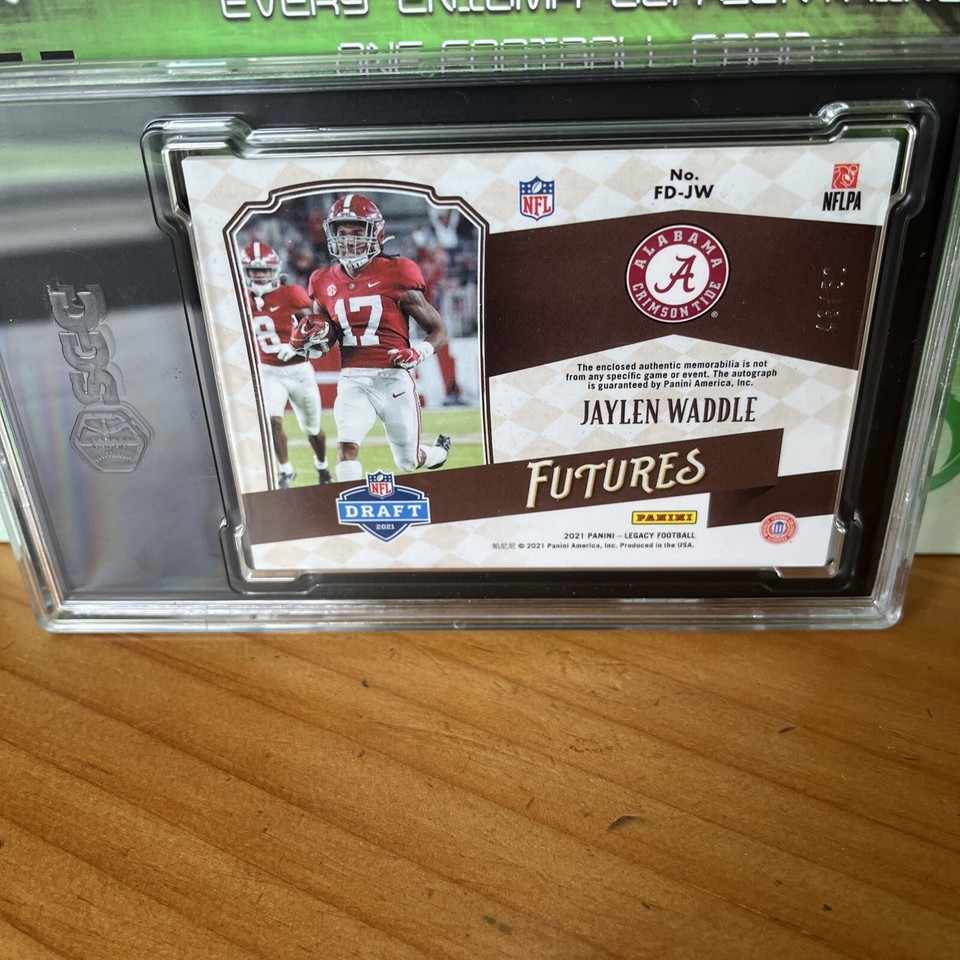 Jaylen Waddle 2021 Panini AUTO DUAL PATCH Ruby /50 Alabama Miami RPA 9. ...