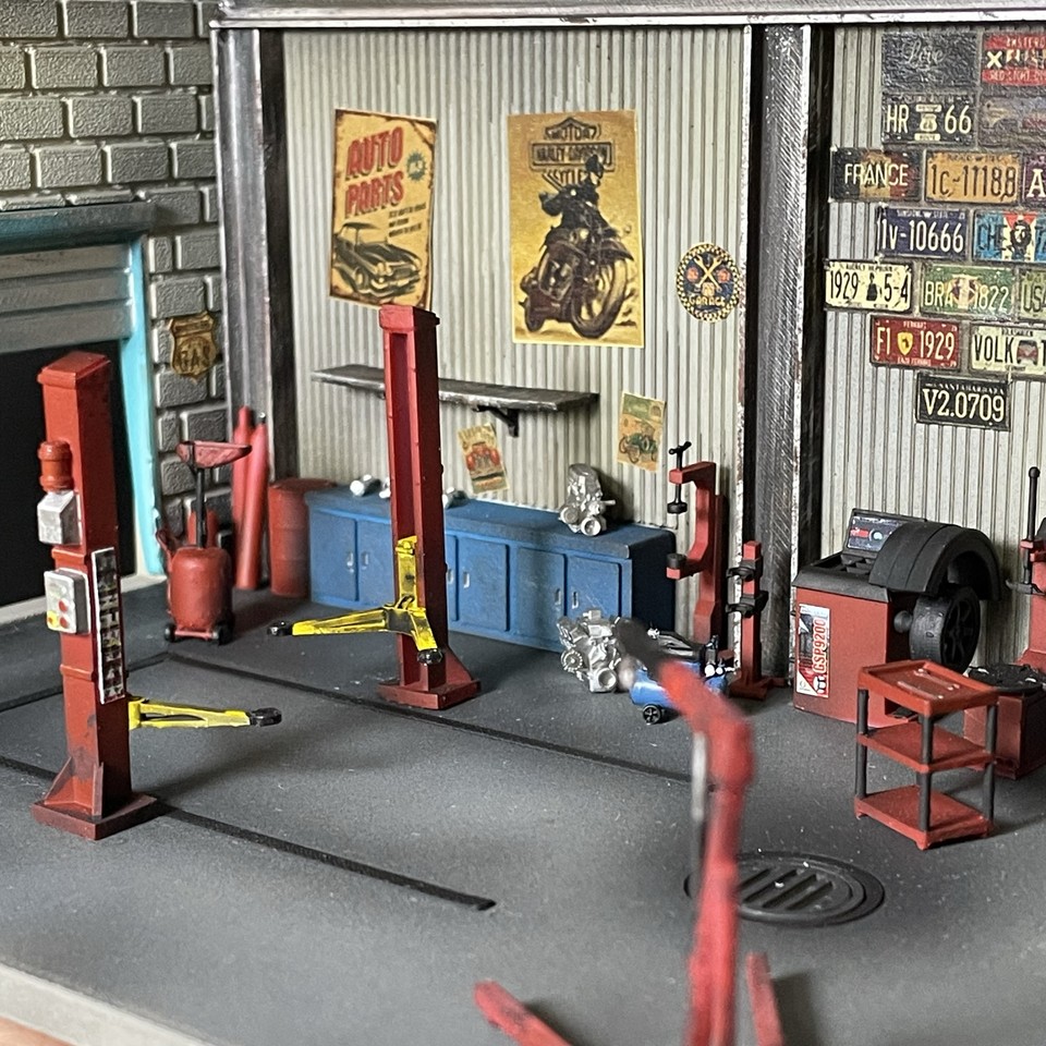 1/64 Diorama Car Maintenance Workshop Model Garage Props Scene Display ...