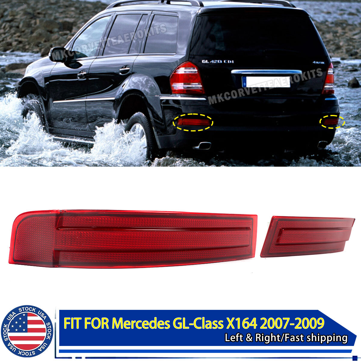 2PC Rear Bumper Reflector Left & Right for Benz GL class X164 GL450 ...