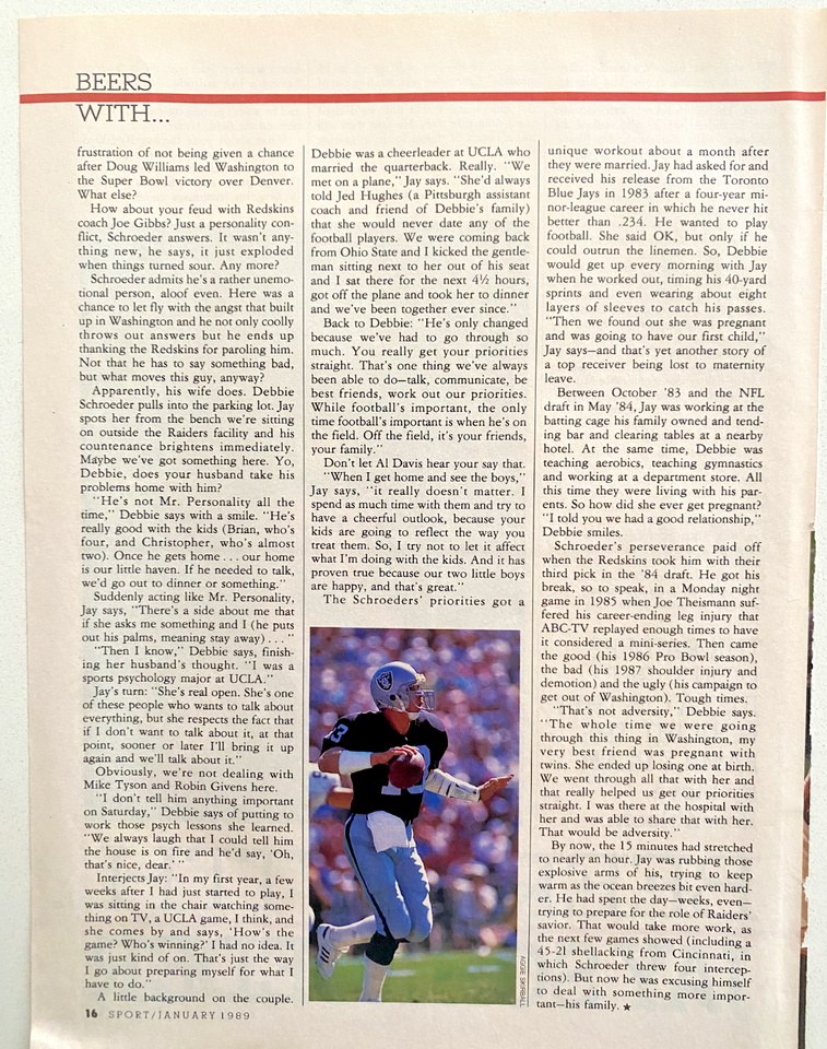 Jay Schroeder NFL Quarterback Los Angeles Raiders Vintage 1989 Magazine ...