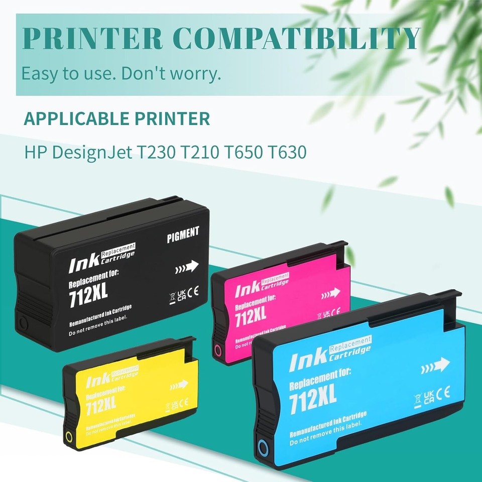 712XL Ink Cartridge for HP for DesignJet T210 T230 T250 T630 T630 T650 ...