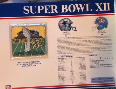 The Official NFL Super Bowl Patch Collection Super Bowl XII COWBOYS 27 ...