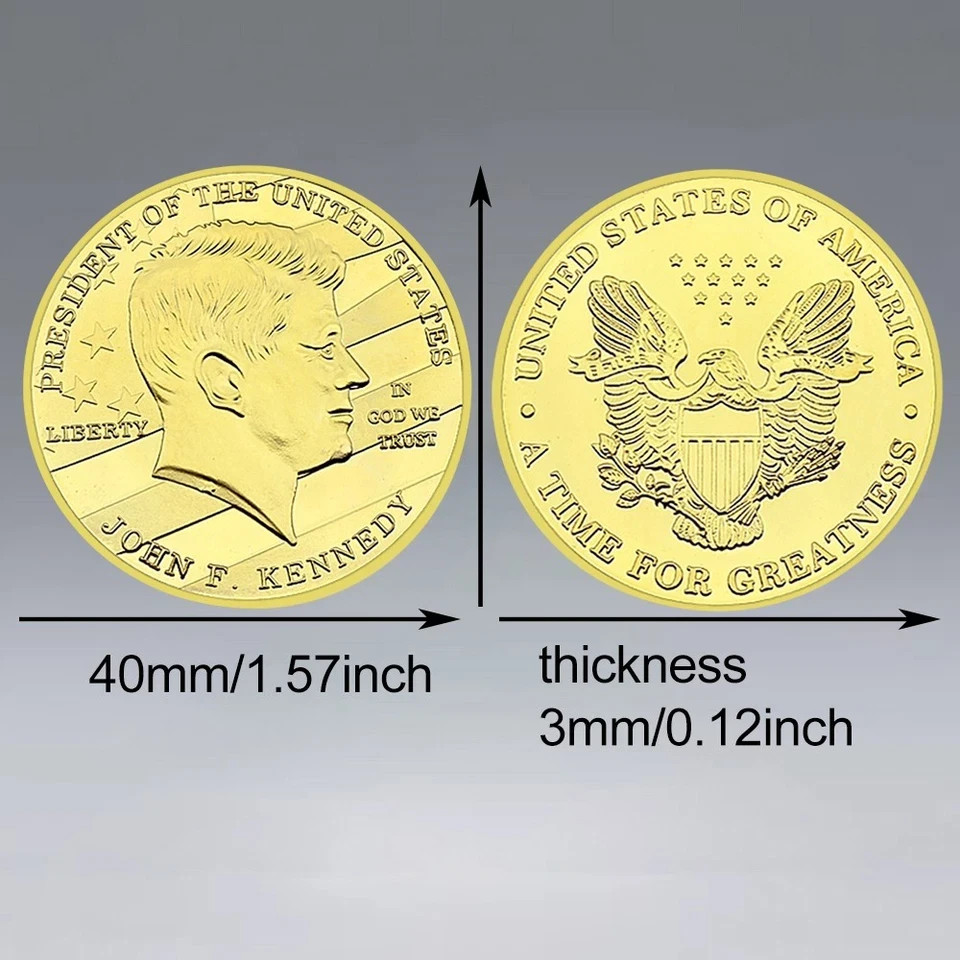 MINT John F Kennedy Commemorative Coin 40mm Gold US President Souvenir ...