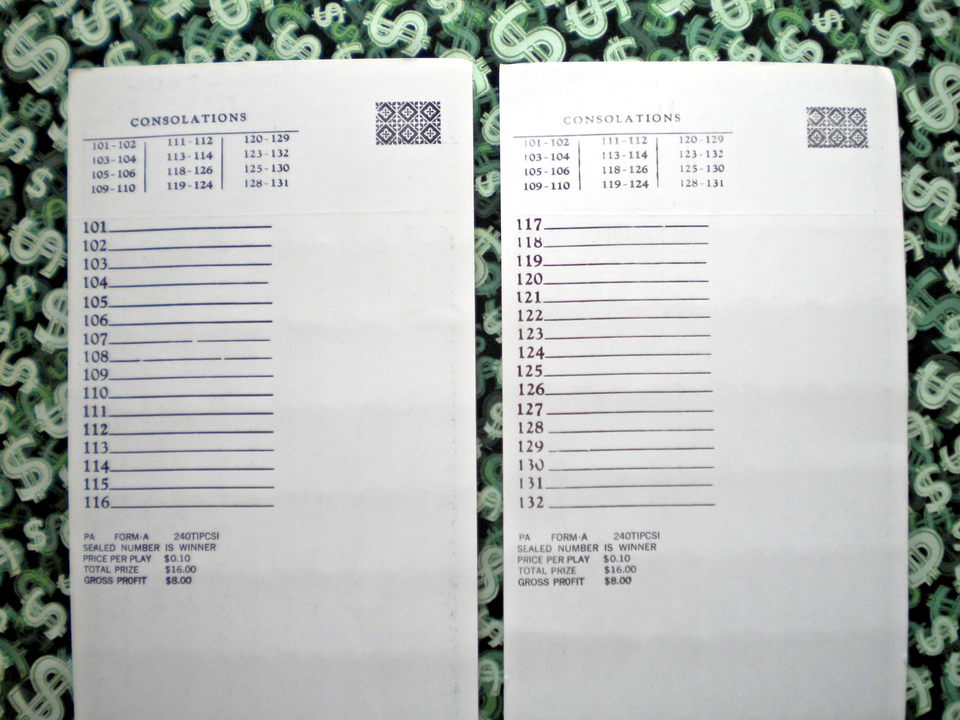 ( 1 Each) 240 Singles REGULAR "NOT Sure" TIP BOARD {101-132} Pull Tab ...