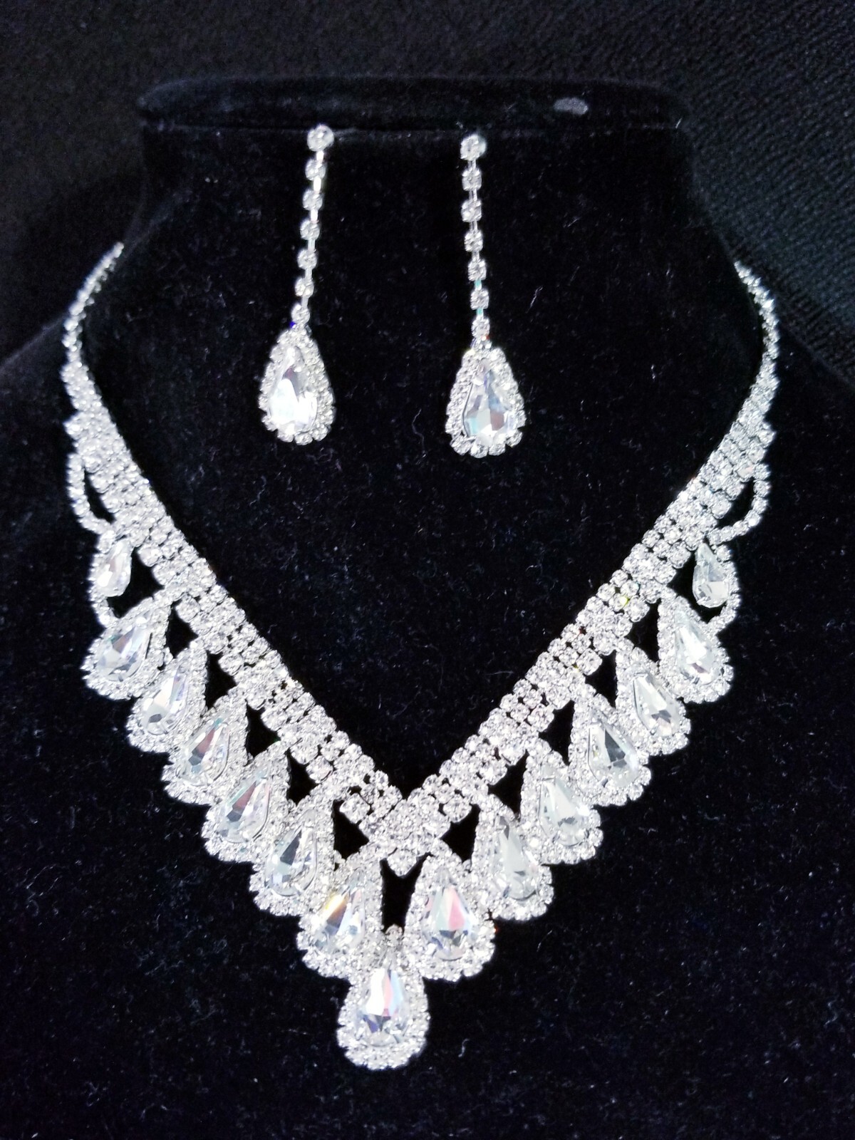 Clear Crystal Choker Rhinestone Necklace Earring Set Bridal Prom ...