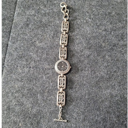 Brighton Hartford Ladies Watch Silver Plate Black Dial Toggle Closure ...