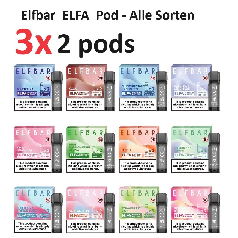 3x 2 Elfbar Elfa Pods - Alle Sorten - 20mg/ml Nikotin Original (6 Pod ...