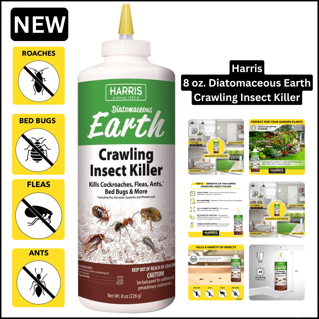 Harris 8 Oz Diatomaceous Earth Bed Bug Killer Crawling