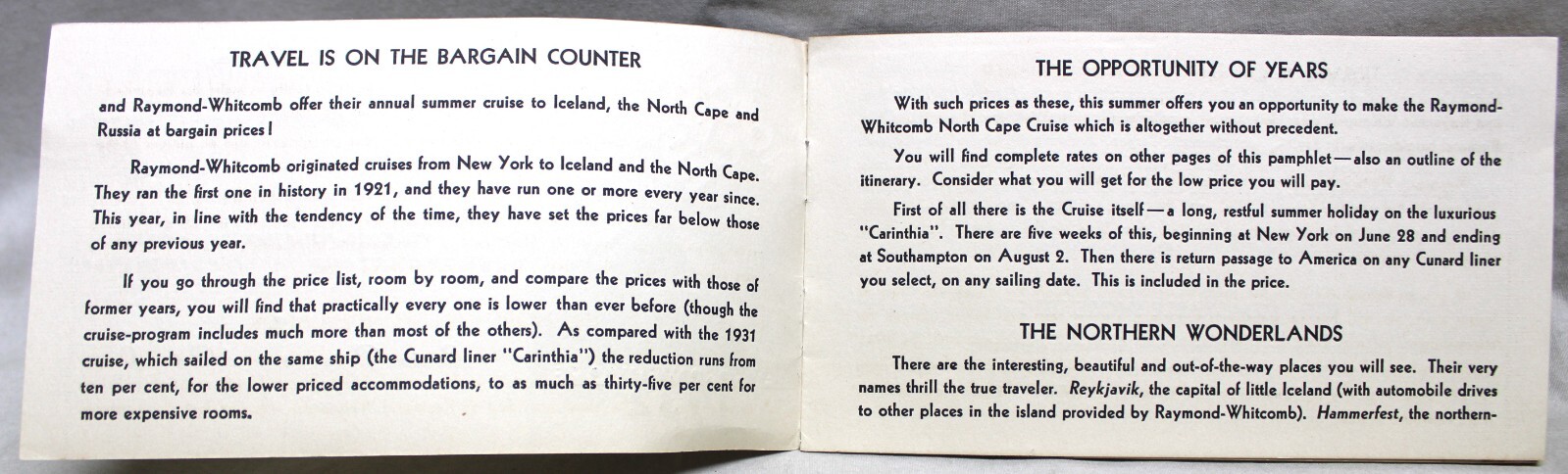 CUNARD LINE SHIP SS CARINTHIA 1932 NORTH CAPE RUSSIA CRUISE BROCHURE ...