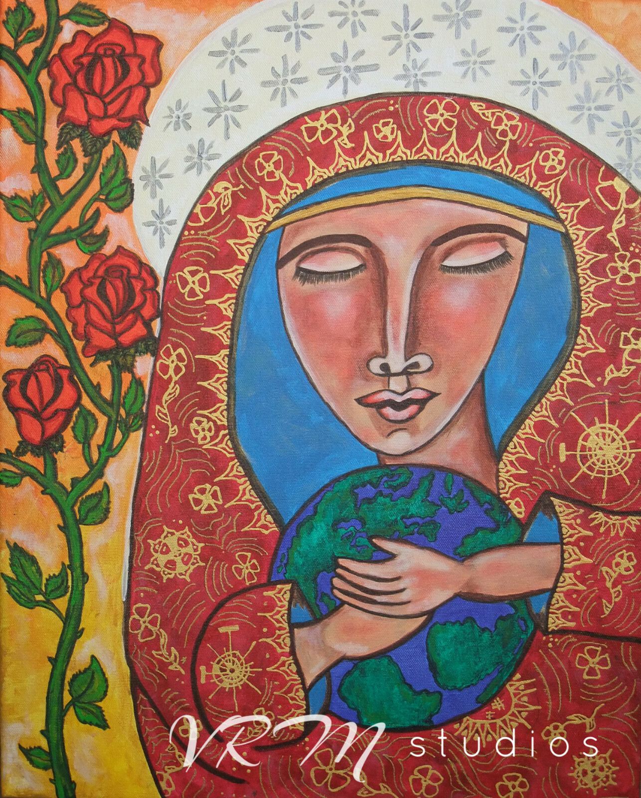 Virgin Mary Mother Earth Folk Art Print of Original VRMStudios Painting ...