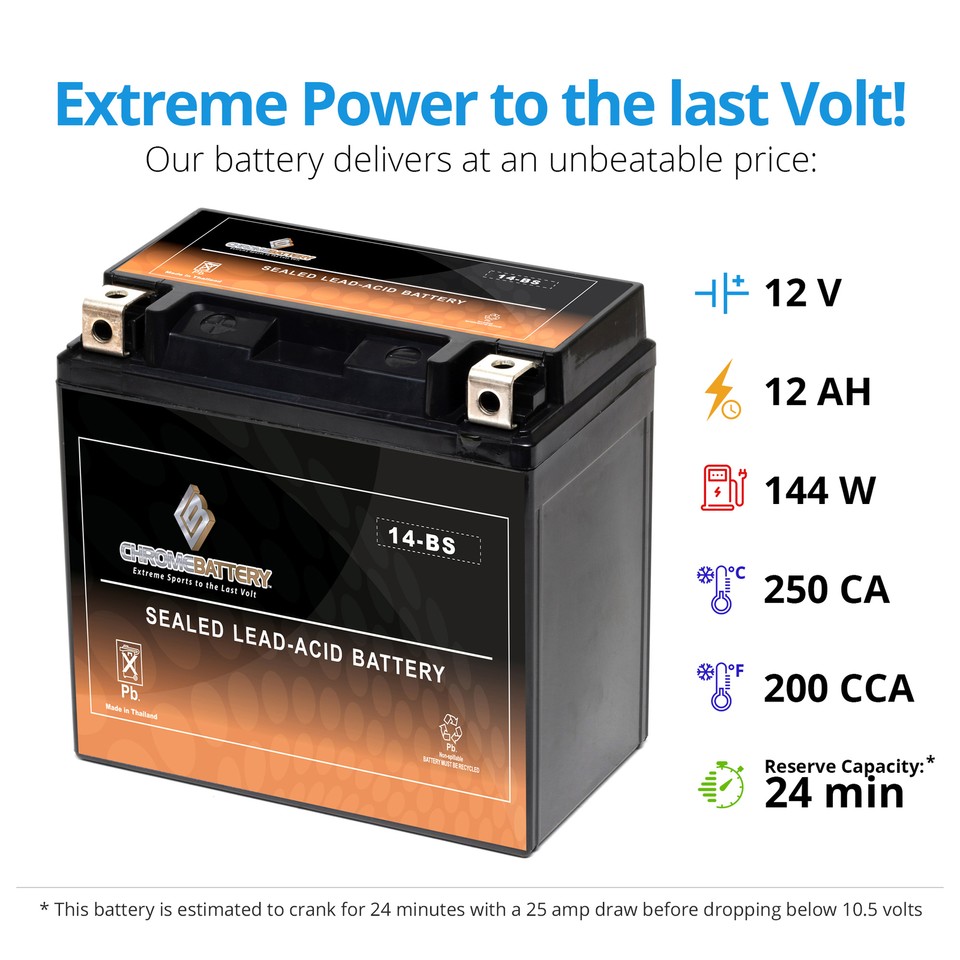 Rechargeable YTX14-BS High Performance Power Sports Battery Replaces ...