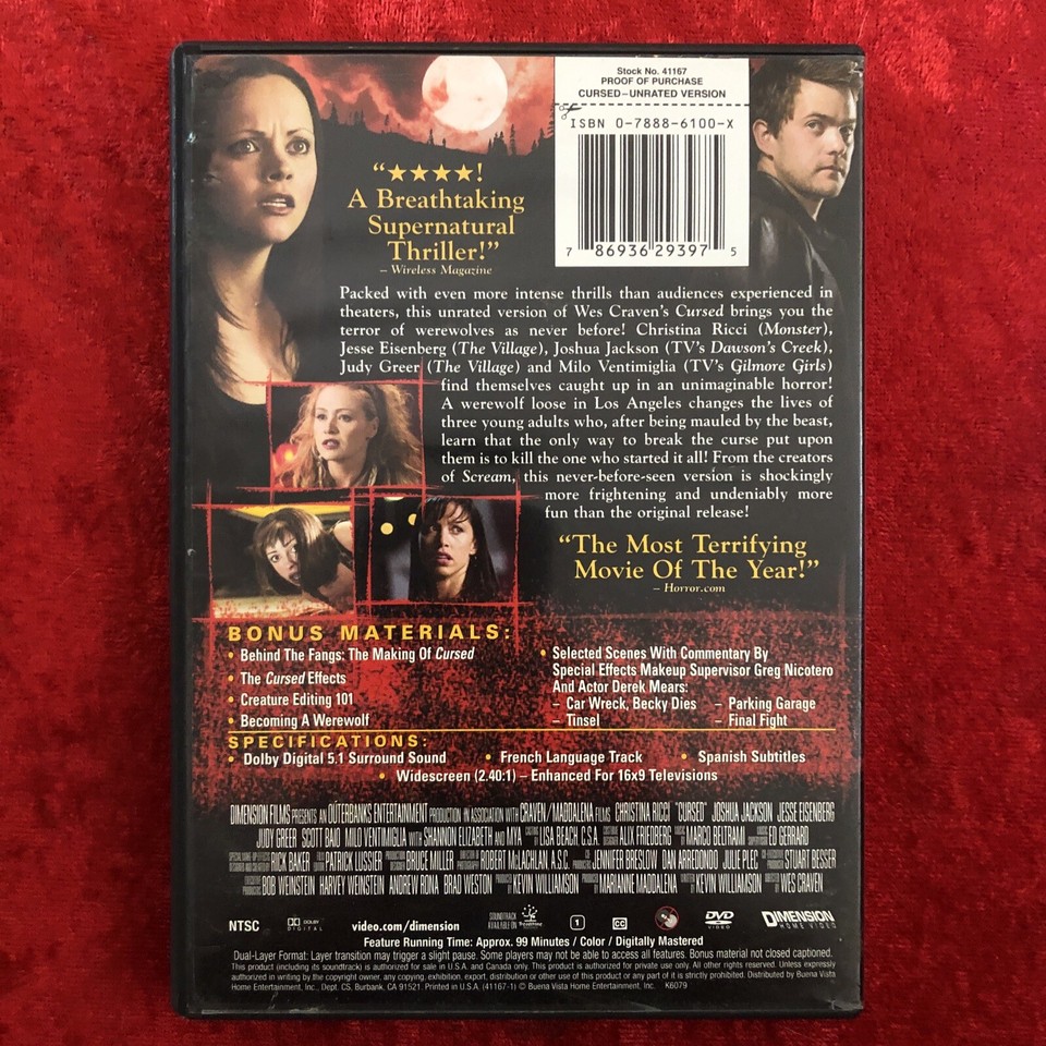 Cursed (DVD, 2005) Unrated Christina Ricci Joshua Jackson 786936293975 ...