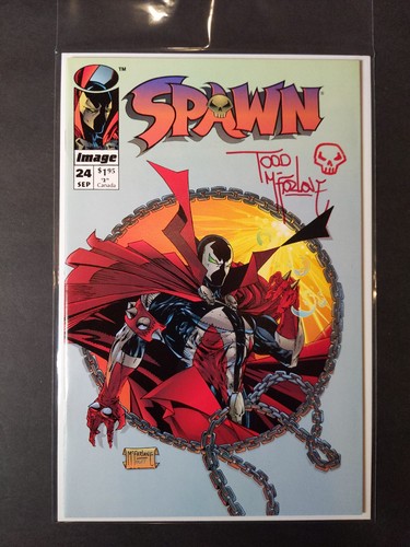 SIGNED by TODD McFARLANE w/ REMARK / REMARQUE of SPAWN SKULL - SPAWN #24 | eBay