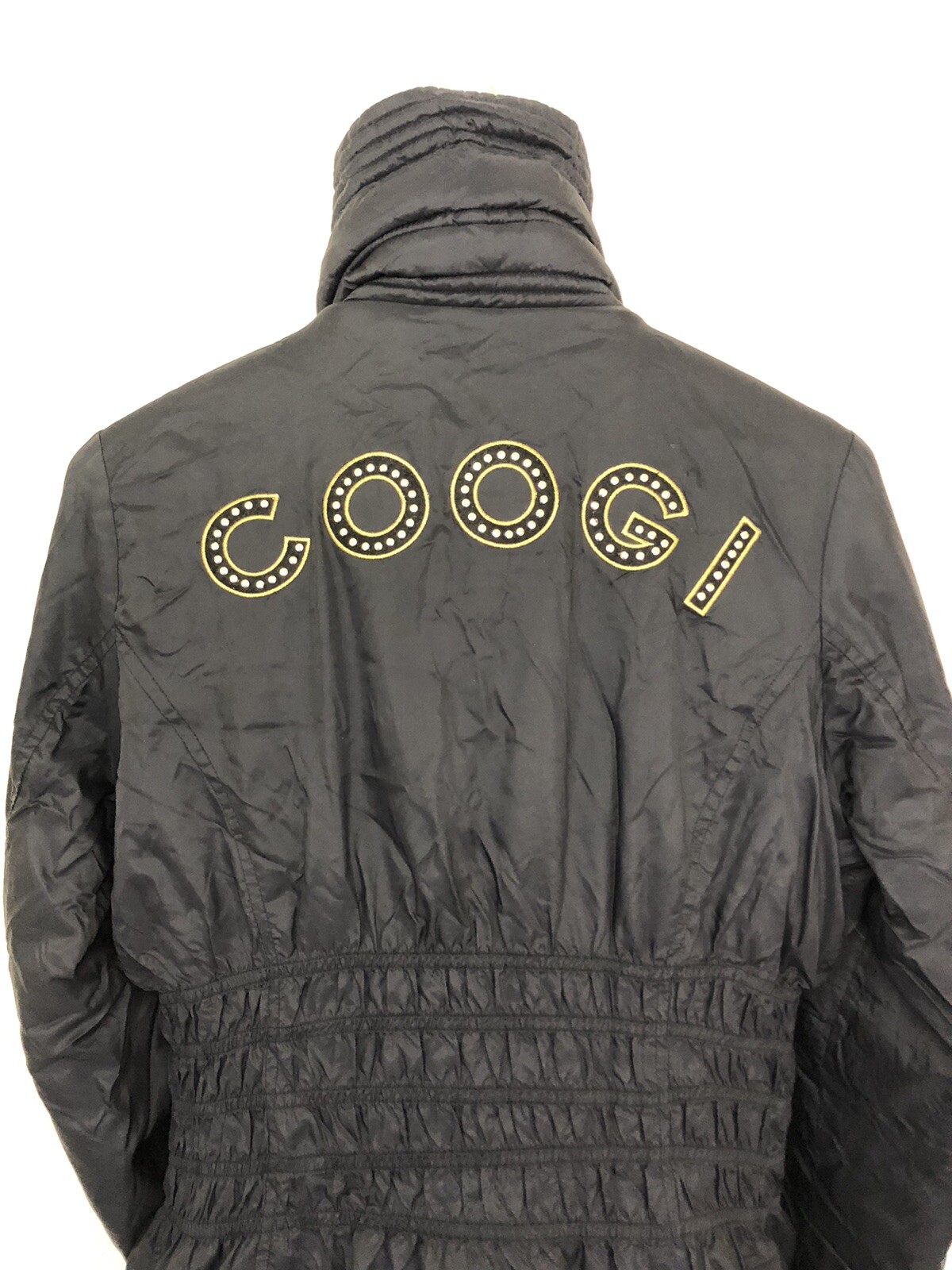 Vintage COOGI Long Puffer Jacket Fitted Black & Gold … - Gem
