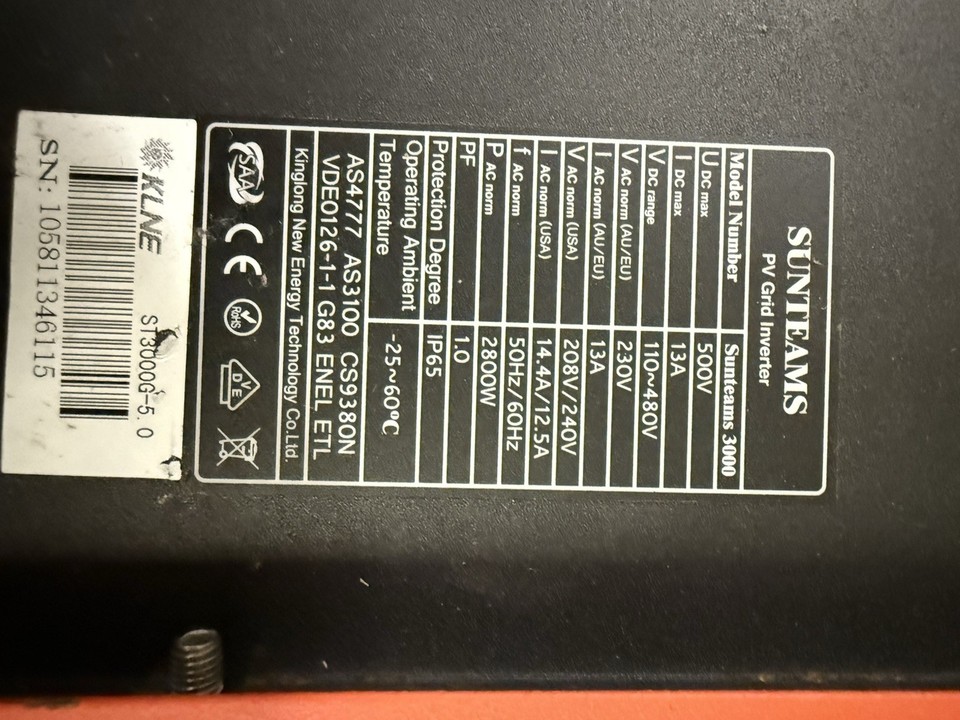 Sunteams 3000 Solar Inverter 2.8 KW Solar PV With Wall Bracket B-4 ...