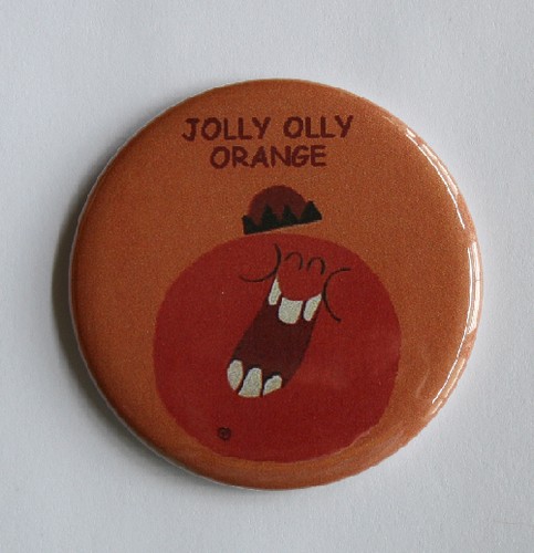 JOLLY OLLY ORANGE PIN BUTTON Funny Face Retro Drink Cartoon Vintage ...