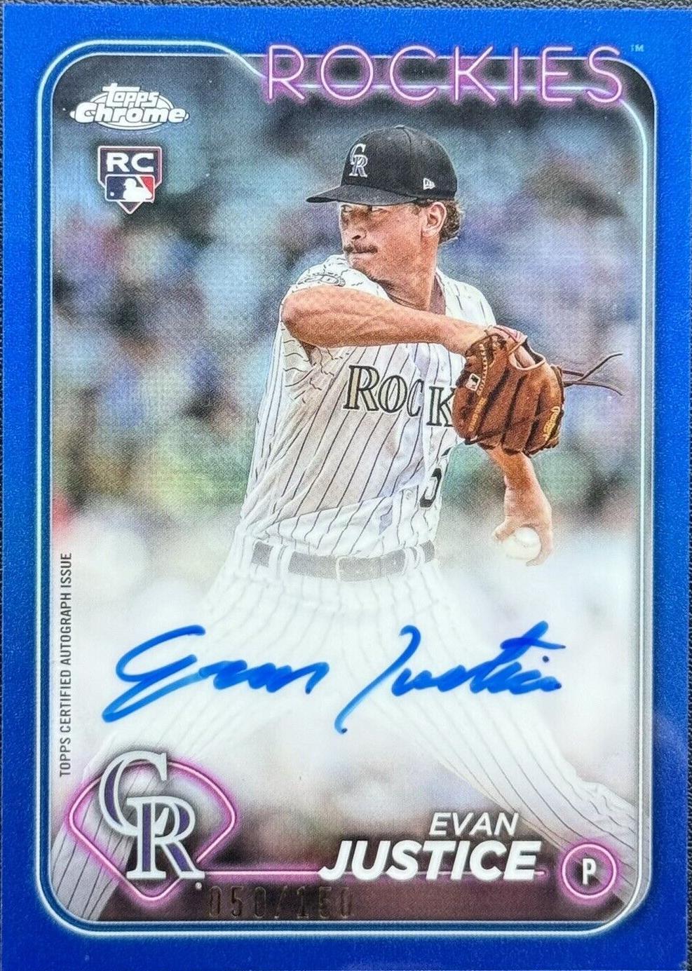 2024 Topps Chrome - Rookie Autographs Evan Justice #RA-EJ Blue ...