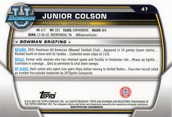 Junior Colson 2022 Bowman Chrome University - 1st #47 - Michigan ...
