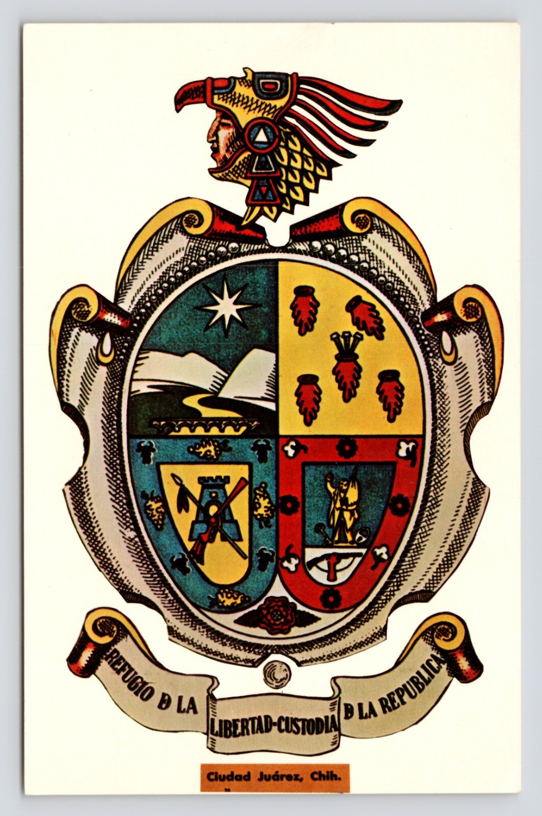 Escudo de Ciudad Juarez Chihuahua Mexico Coat of Arms VTG Unposted ...