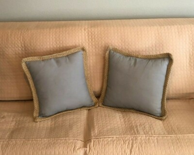 Hobby Lobby Throw Pillows 17 x17 Gray with brown woven Trim | eBay