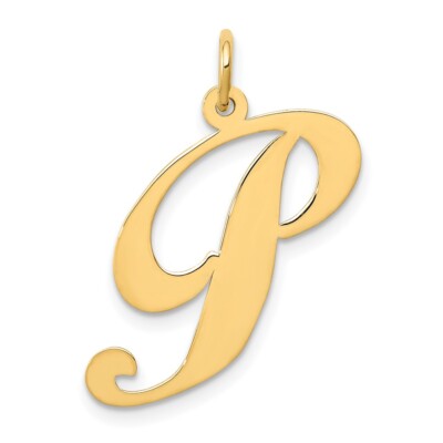 10k Yellow Gold Large Fancy Script Letter P Initial Charm | eBay