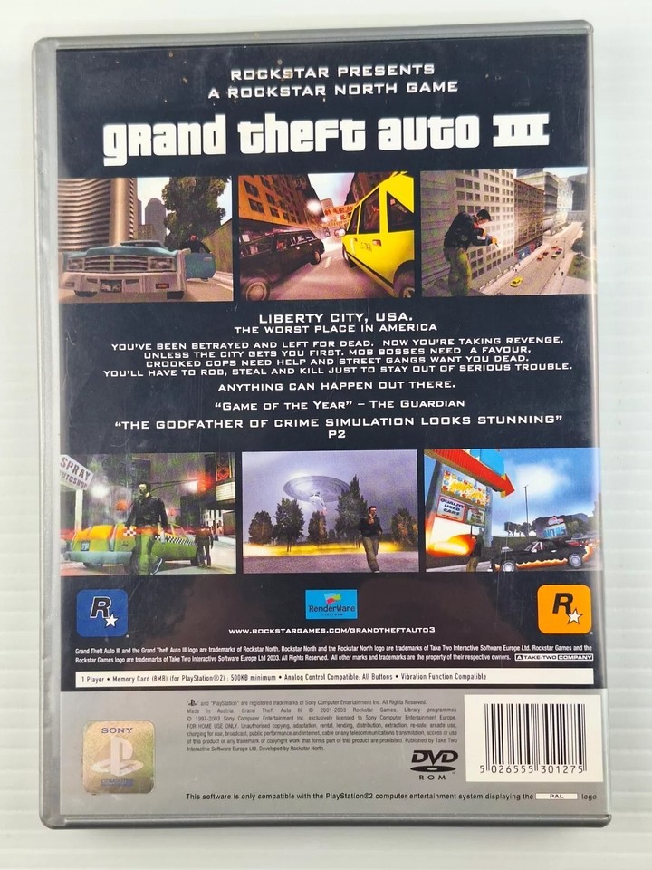GTA 3 Grand Theft Auto III PS2 Platinum Game Complete With Map And ...