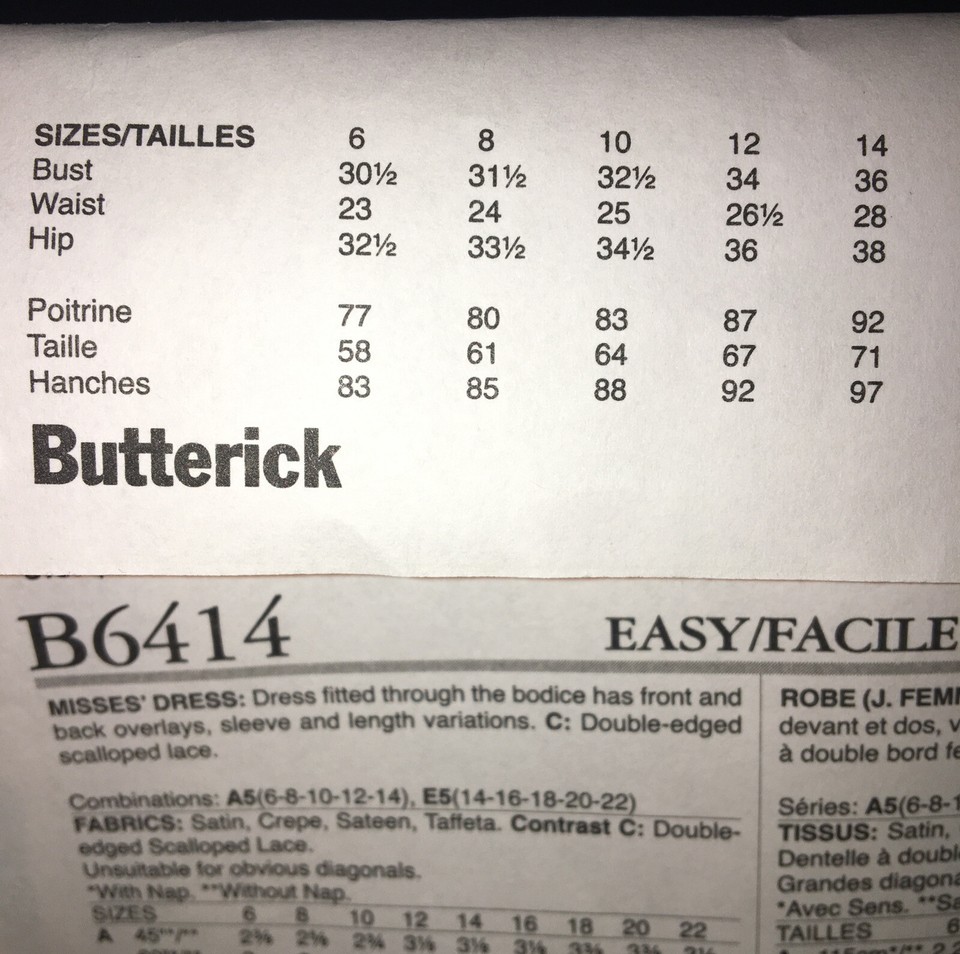 BUTTERICK Sewing pattern B6414 Ladies Misses dress Size 6 8 10 12 14 ...