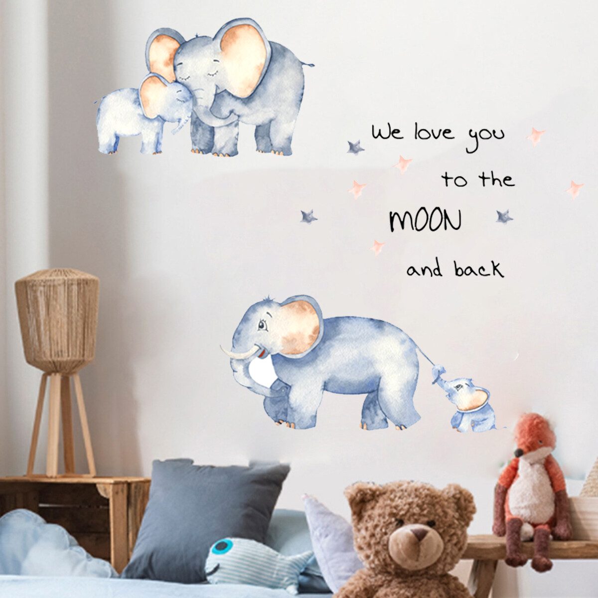 2Pcs Elephant Cartoon Wall Decals 23.6x11.8" Waterproof Baby Elephant ...