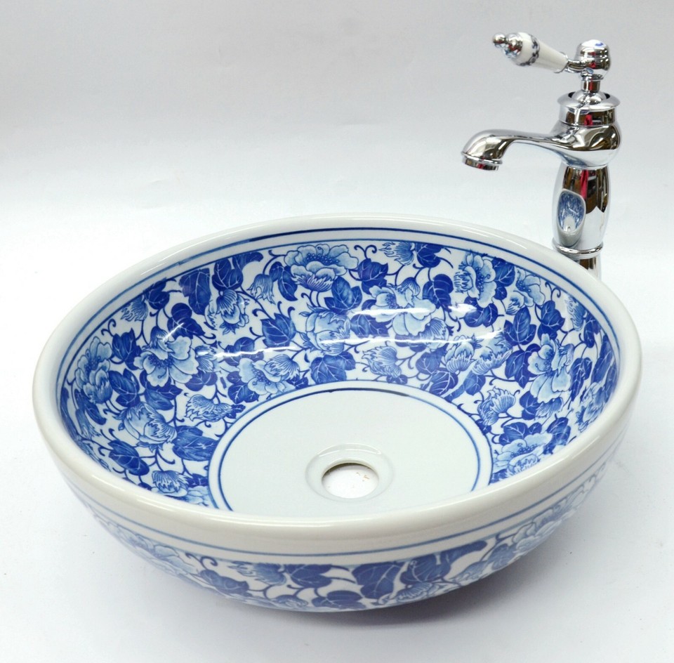 Vintage Floral Pattern Bathroom Ceramic Counter Top Wash Basin Sink ...