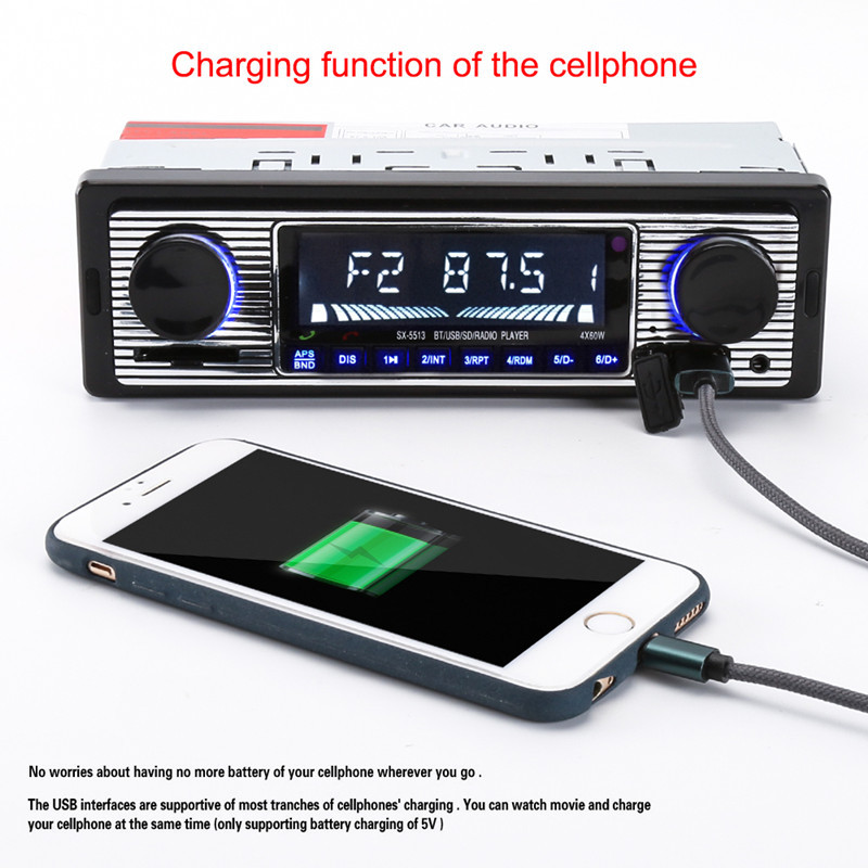 Car FM Radio Stereo Player USB Charger 1DIN 4-Channel Wireless ...