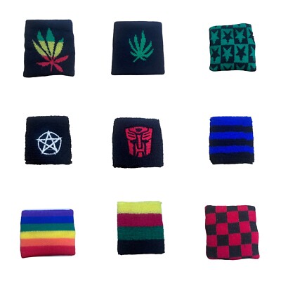 Sweatband Wristbands Skull Rasta Flag Pentagram Sport Rave Gothic Emo ...