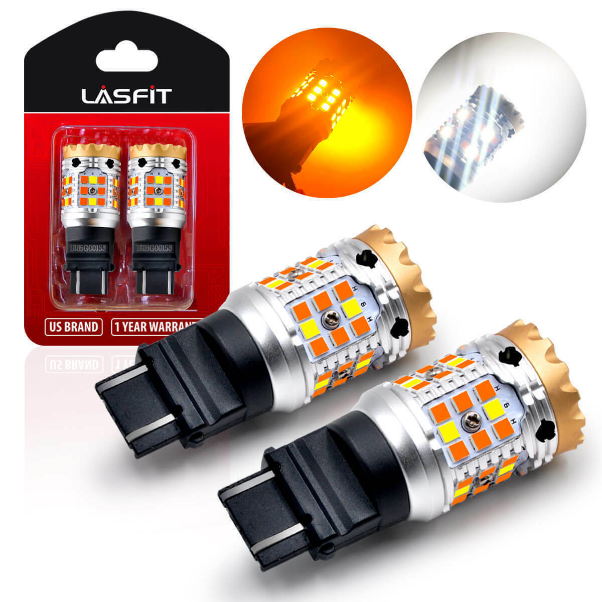 Lasfit 3157 LED Switchback Turn Signal Amber + Parking/DRL Light Bulbs ...