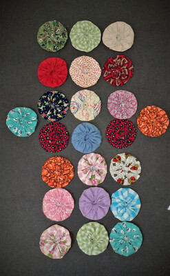 Vintage Feedsack Fabric Yo Yo Quilt Trim Puffs HTF 23 Individual Yo-Yo ...