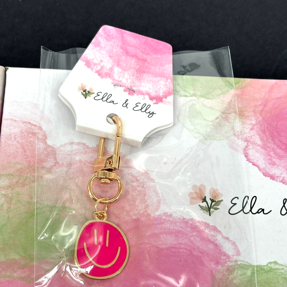 Ella & Elly • Hot Pink Gold Tone Enamel Smiley Face Handbag Charm Key ...