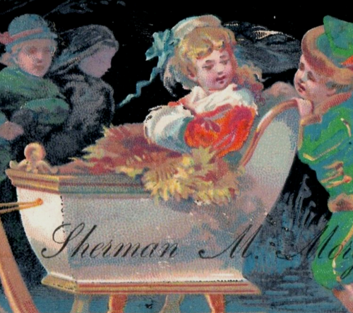 1880s Victorian Trade Card Sherman M. Morgan Winter Fancy Sleigh Girl ...