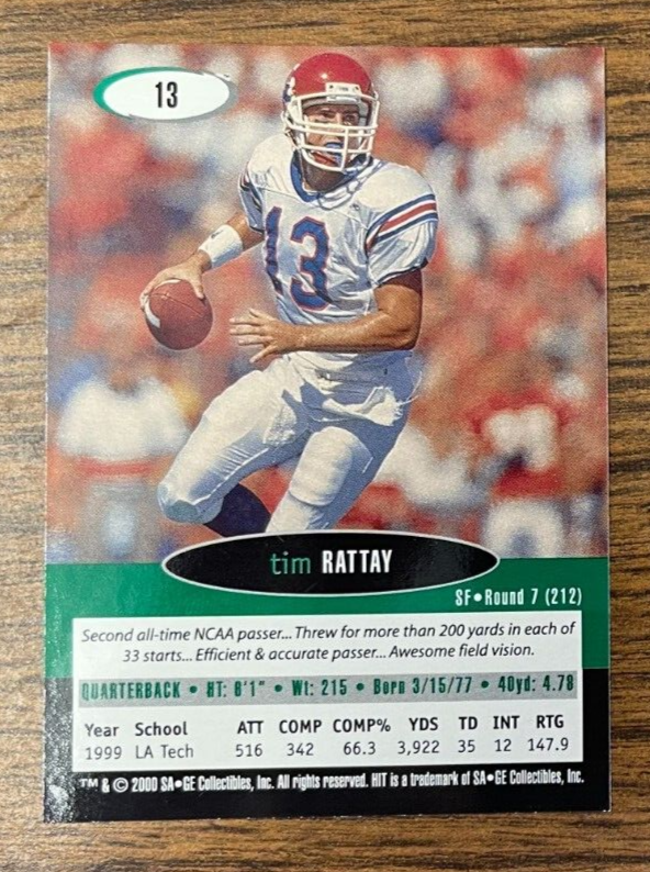 2000 Sage Card # 13 Tim Rattay - LA Tech | eBay