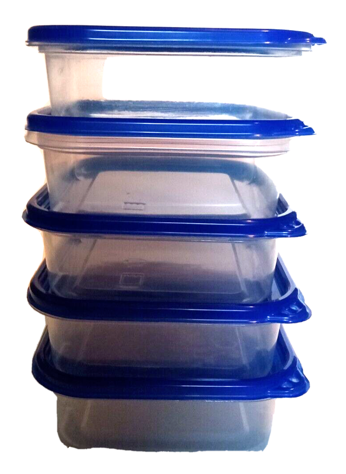 Set of 5 Plastic reusable containers for Crafts, food, coin, etc. Blue ...
