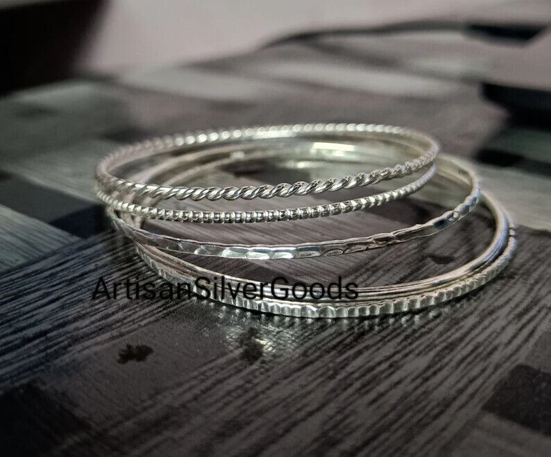Solid 925 Silver Bangle, Set Of 5 Bangle, Silver Bangle, Handmade Bangle, Women | eBay