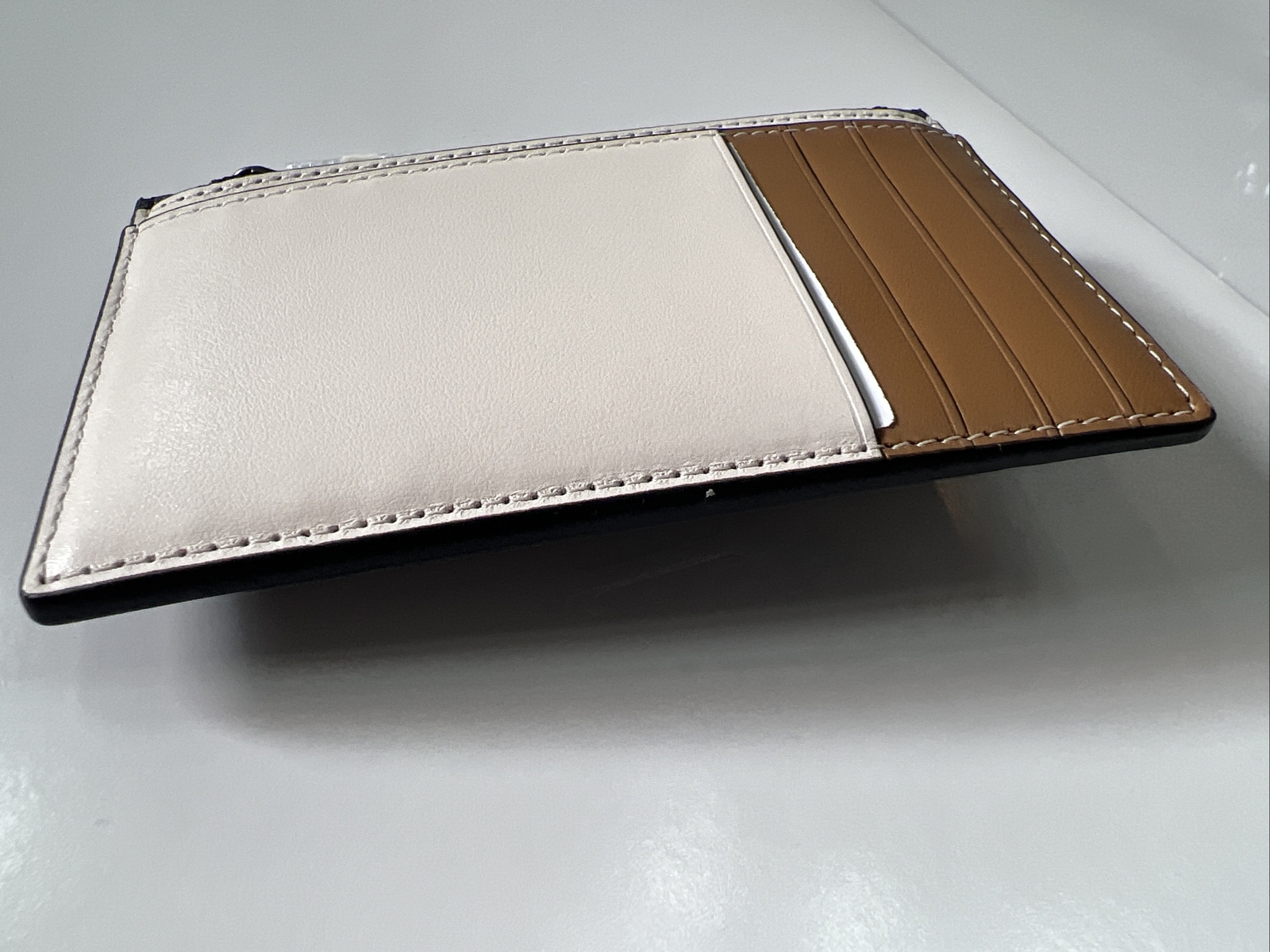 Coach CR407 Zip Card Case Colorblock Signature Canvas Charcoal/Saddle ...