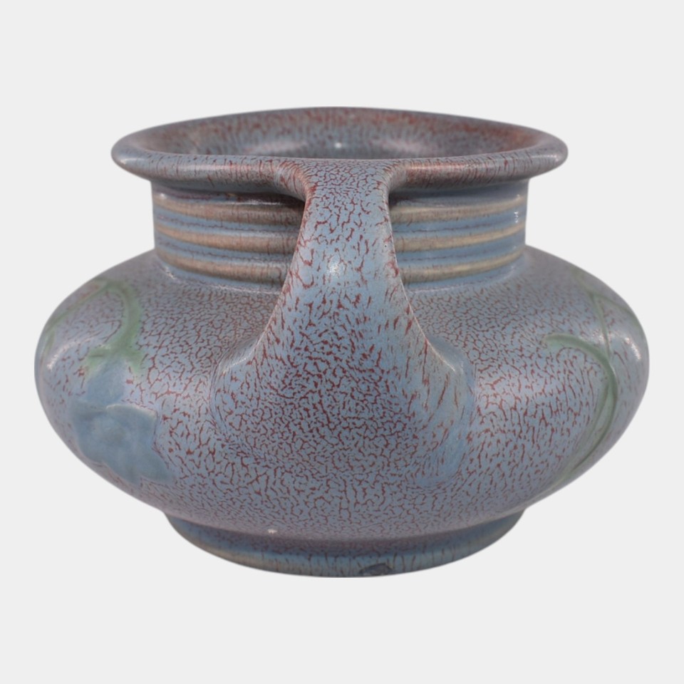 Weller Fru Russet Vintage Art Pottery Blue Purple Floral Handled Vase ...