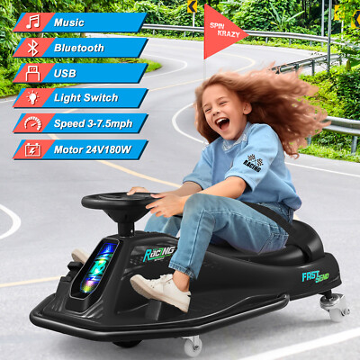 JOYLDIAS Black 24V 180W Powered 360°Kids Electric Drifting Go Kart Ride ...
