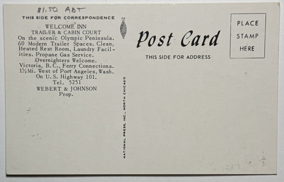 Welcome Inn Trailer & Cabin Court Victoria BC Canada Vtg Advertising ...