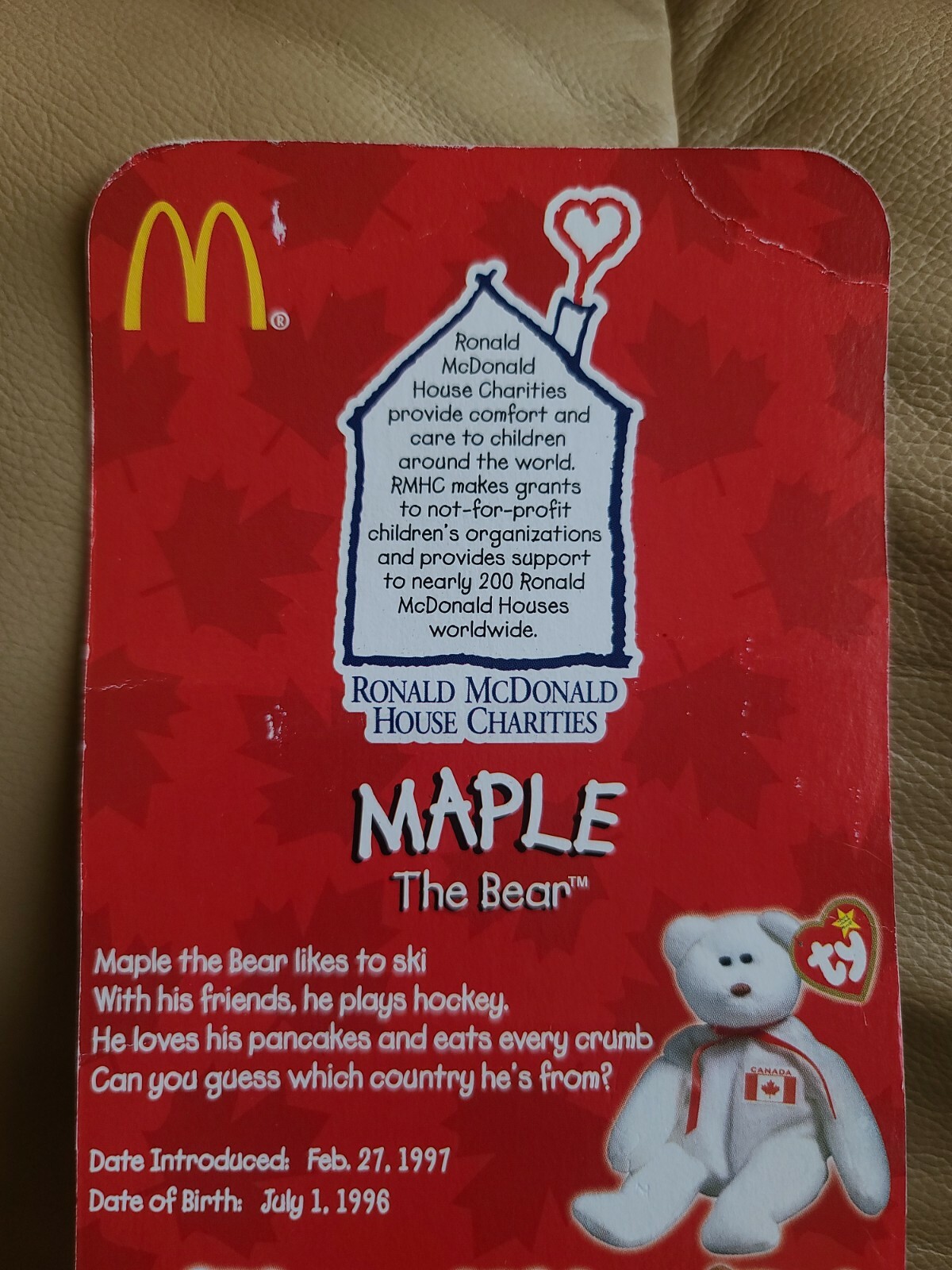 Maple The Bear-1996 McDonalds Ty Beanie Baby ,with rare errors 1993 ...