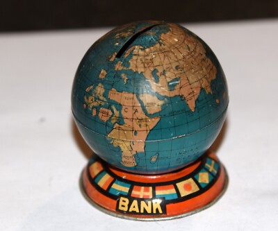 VTG Globe World Bank Tin Toy Coin Bank USA | eBay