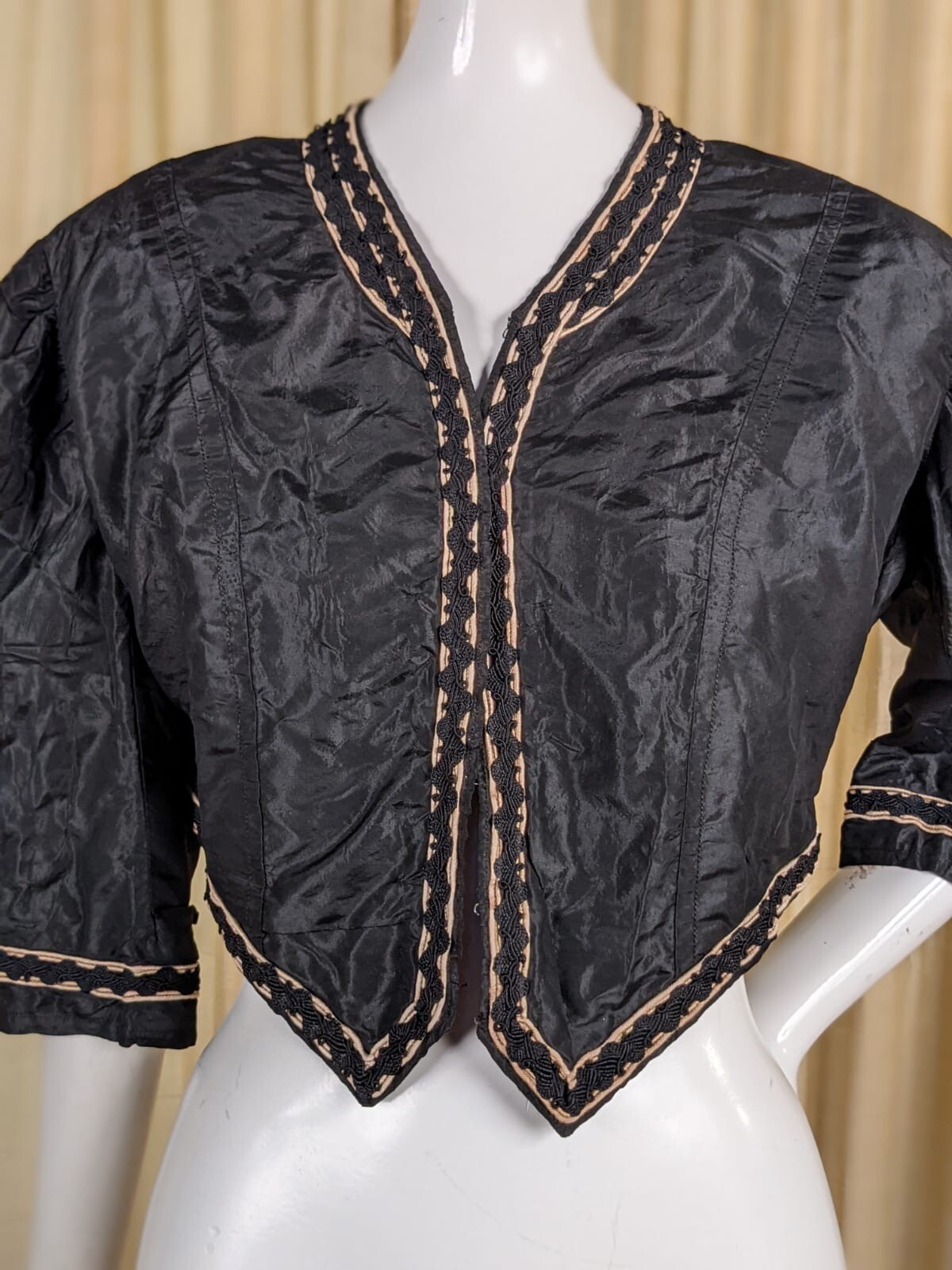 EARLY EDWARDIAN GOTHIC BLACK SILK TAFFETA JACKET W BR… - Gem